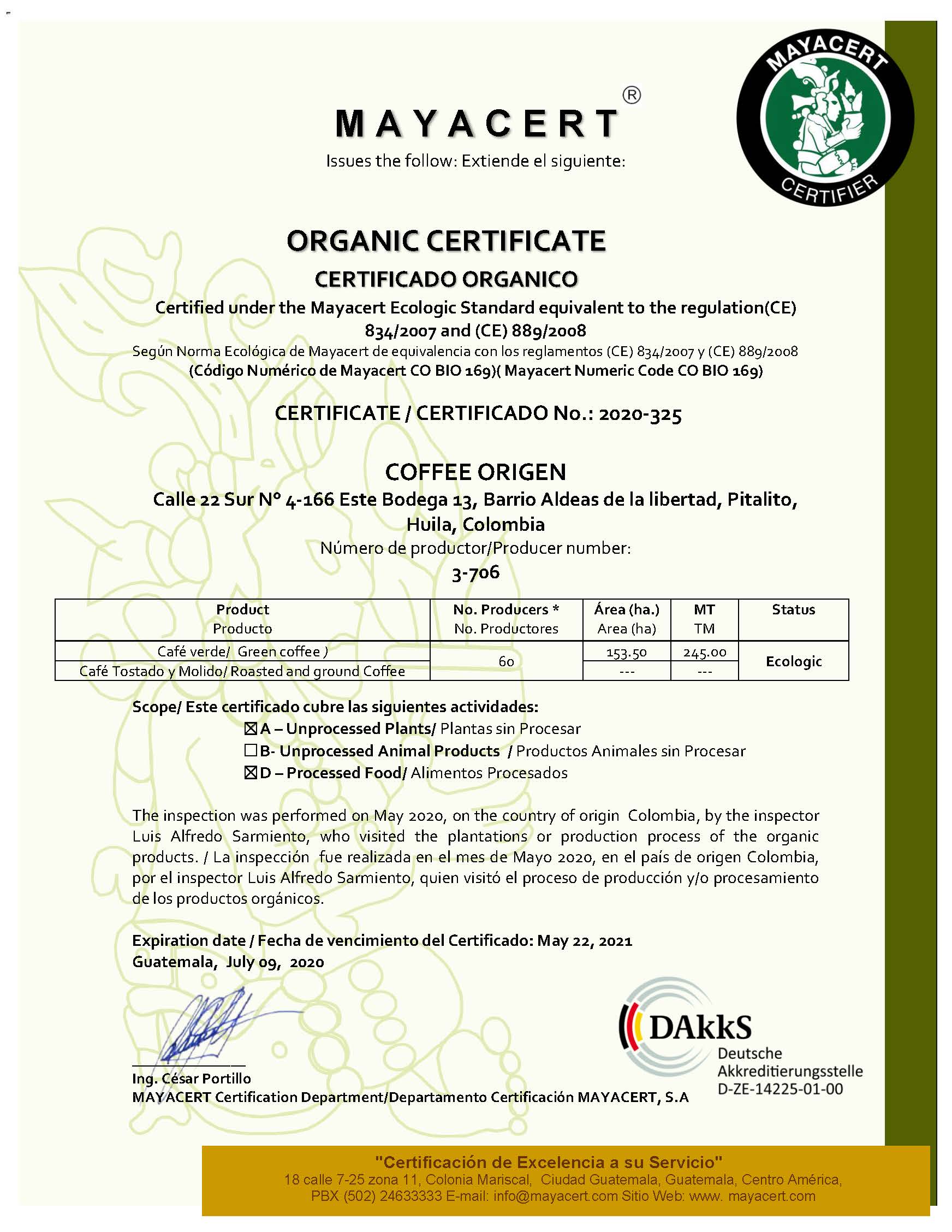 Nuestros Certificados - Coffee Origen